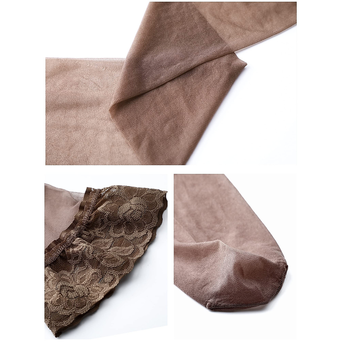 Boao 4 Pairs Women Thigh High Stocking Silicone Lace Top Stockings Silky Semi Sheer Tights for Women(Medium,Coffee)