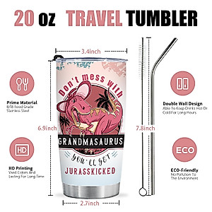 Grandma Tumbler Gift for Grandma For Mother's Day from Grand kids Nana Gifts from Granddaughter Grandson - 20oz Funny Tumbler Dinosaur Cup - Unique Birthday Christmas Gifts