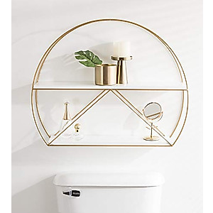 Kate and Laurel Delmar Modern Wall Shelf, 26 x 21, White and Gold, Glamorous Geometric Wall Decor