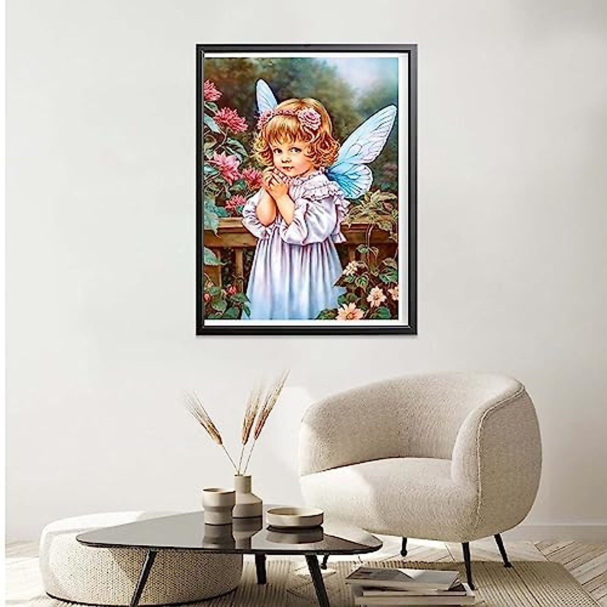 Sheehow 5D Diamond Painting Kits for Adults Angel Girl, Full Drill Diamond Art Flower Wings, Gem Pictures by Numbers Art, DIY Cross Stitch Jewel Art Rhinestone Craft for Home Wall Decor 12X16 inch