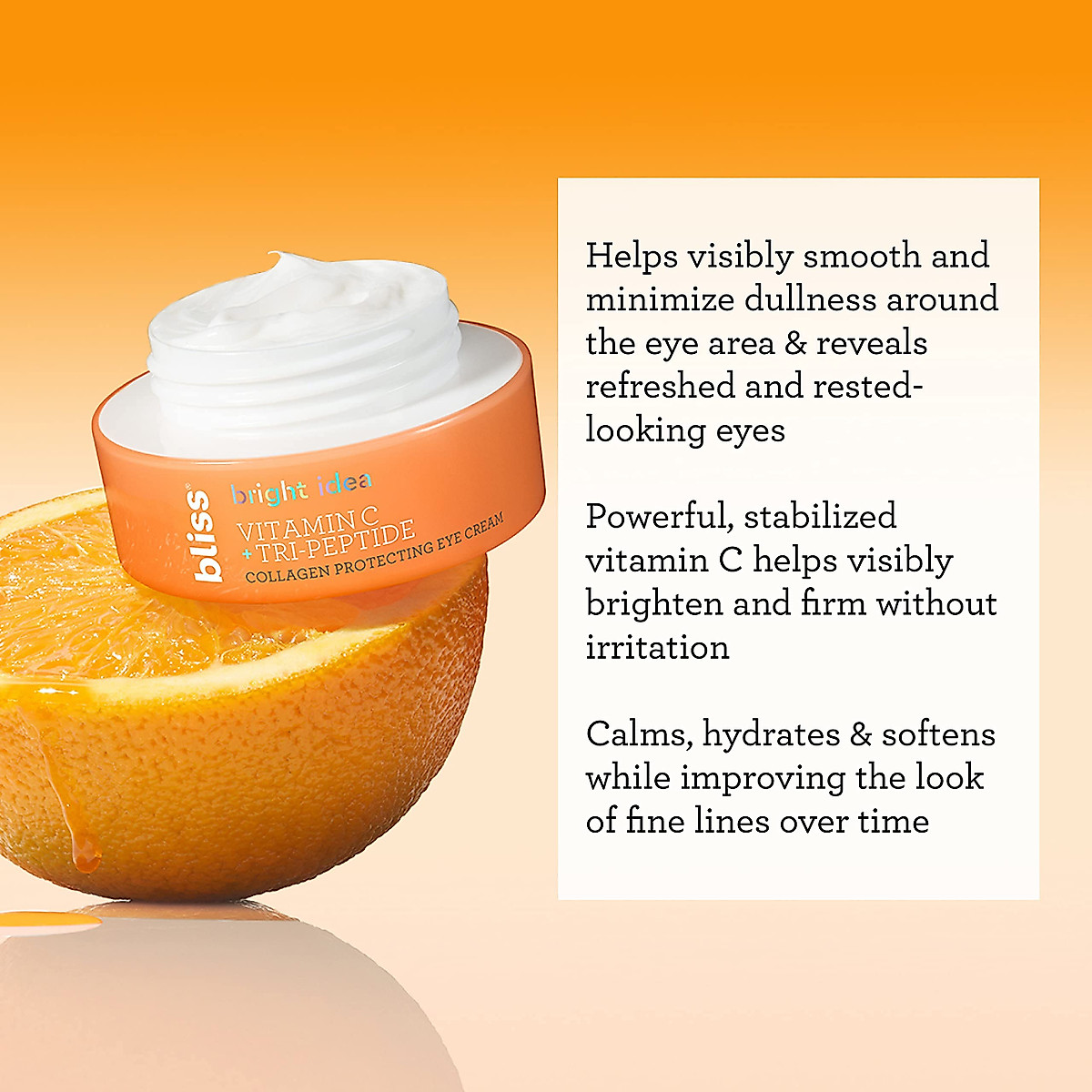 Bliss Vitamin C Eye Cream – Brightening & Hydrating Anti-Aging Treatment with 3-O-Ethyl Ascorbic Acid, Tri-Peptide & Licorice Root – Reduces Fine Lines, Boosts Collagen & Firms, 0.5 fl oz