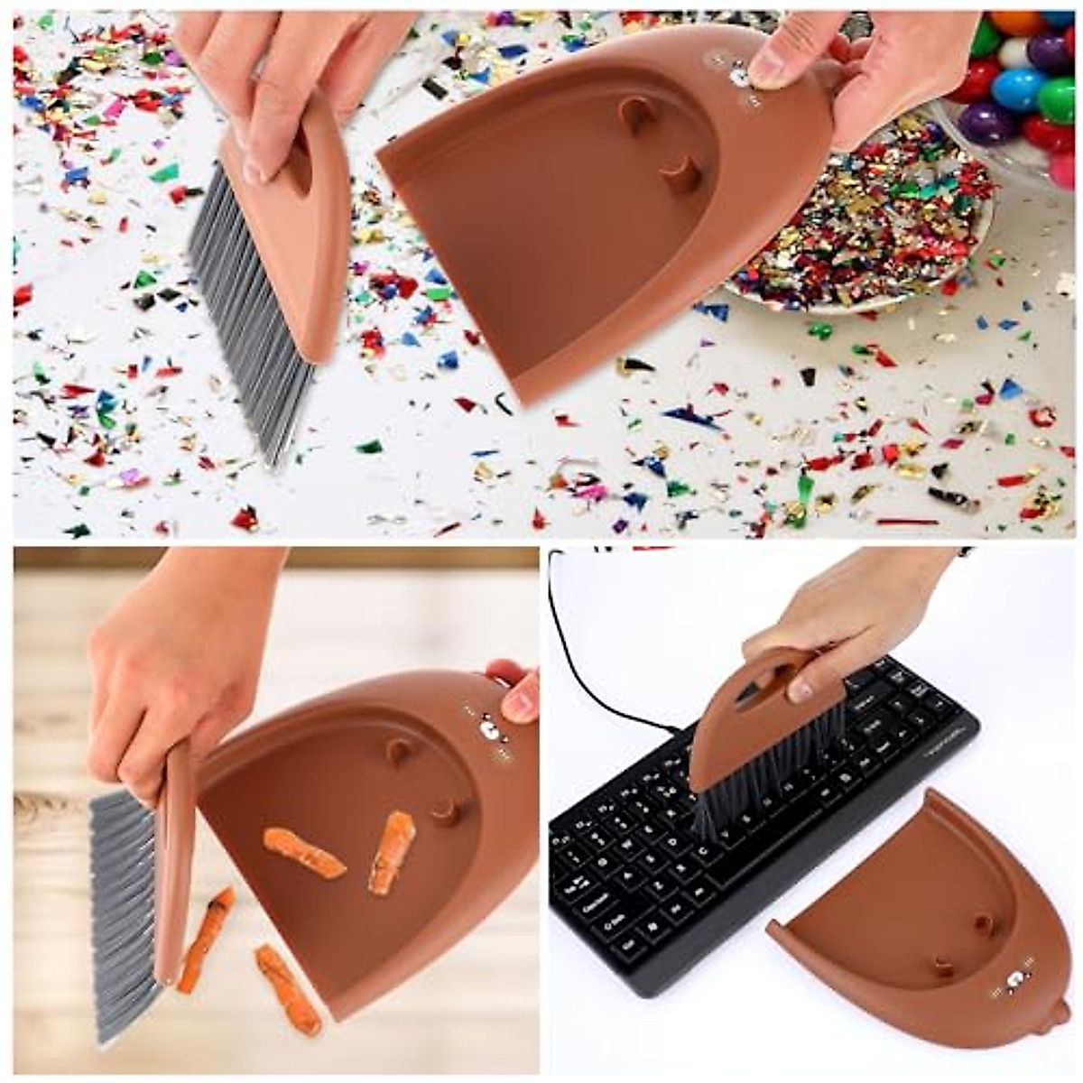 Amabro Mini Dustpan and Brush Cleaner Set, Handheld Broom Dustpan Brush Cute Animal Style Dustpan Broom Portable Cleaning Brush for Table Desk Window Gaps Keyboard Kitchen Pets Nest(Brown)