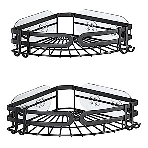 HapiRm 2 Pack Corner Shower Caddy with 4 Removable Hooks, No Drilling Shower Organizer Corner with Adhesives, Stainless Steel Shower Shelf for Bathroom, Kitchen and Bedroom-Black