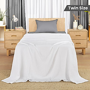 Utopia Bedding Cotton Waffle Blanket 300 GSM (White - 90x72 Inches) Soft Lightweight Breathable Bed Blanket Twin Size Layering Any Bed for All Season