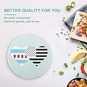 Chicago Flag and American Flag Glass Cutting Board Round Kitchen Decorative Chopping Blocks Mats Food Tray for Men Women