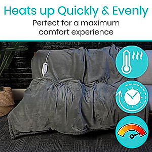 Vive Heated Electric Throw Blanket - 50 X 60 Dark Grey Soft Cozy Throw Blanket - Reversible, Portable - Fast Heating for Couch, Bed, Living Room - Ideal for Men, Women, Adults & Kids