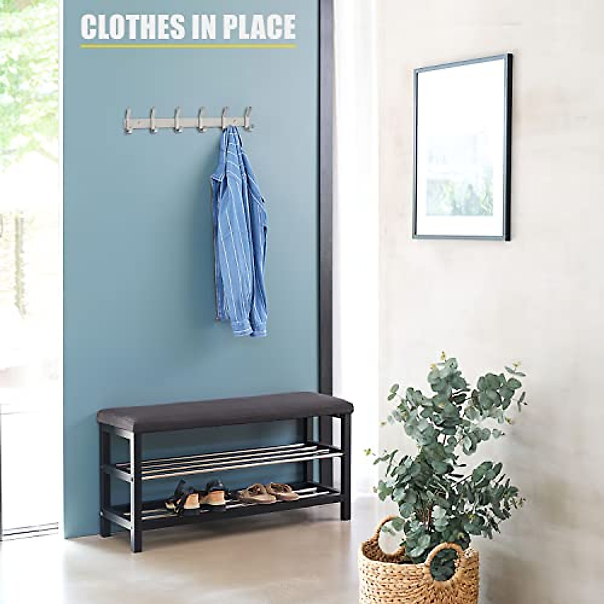 SAYONEYES Coat Rack Wall Mount with 6 Coat Hooks for Hanging - 17 Inch Heavy Duty SUS304 Stainless Steel Brushed Finish Waterproof – Wall Hook Rack for Bathroom Kitchen Entryway (Silver)