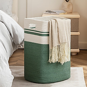 joybest Cotton Laundry Hamper, Large Woven Rope Basket with Handles for Living Room and Bedroom, Stylish Storage Basket for Clothes, Toys, and Blankets - 22x16x13 Inches Green