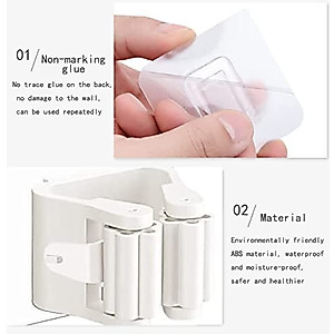 Broom Mop Holder Wall Mounted Garage Organization Tool 4Pcs Broom Gripper Holds Self Adhesive Reusable Super Anti-Slip Mop holder Organizer No Drill Install Easily Storage for Bathroom Kitchen Garden
