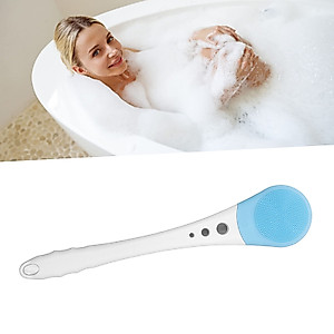Electric Body Scrubber, 2 Colors, 43 x 9cm, Shower Brush Long Handle Waterproof Cordless Body Bath Exfoliating Soft Silicone (Blue)
