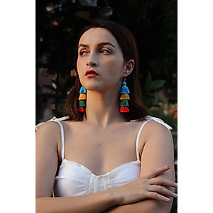 Eigso 9 Pairs Colorful Layered Gradient Drop Dangle Tassel Earrings Set for Women Boho Jewelry