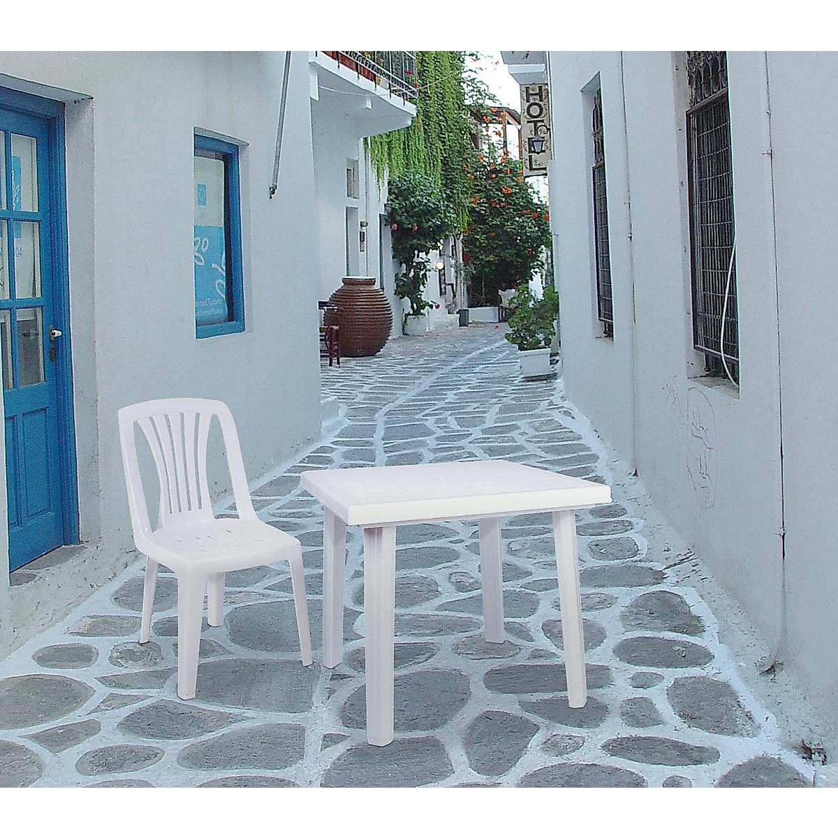 Compamia Cuadra 31" Square Resin Patio Dining Table in White, Commercial Grade