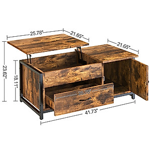 FABATO 41.7" Lift Top Coffee Table with Storage Drawer& Hidden Compartment Barn Door Cabinet Center Table Coffee Table for Living Room Farmhouse Industrial Wood (Rustic Brown2)