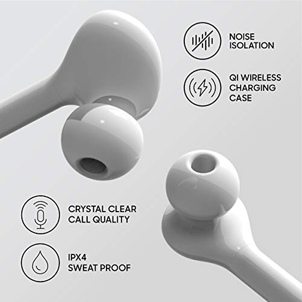 Sharper Image Soundhaven Wireless Earbuds, Bluetooth 5.0 with Qi Wireless Charging, Earphones with 4 Mics, 16 hr Playtime, Ergonomic Design, 5 Ear Tip Sizes