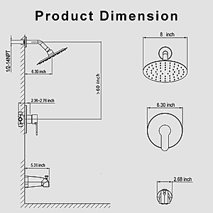 HoliSpa Tub Shower Faucet, Chrome Tub Shower Faucet Set with 8-Inch Rainfall Shower Head and Tub Spout, Shower Tub Faucet Set Complete (Included Shower Valve), Tub Shower Trim Kit, Polished Chrome