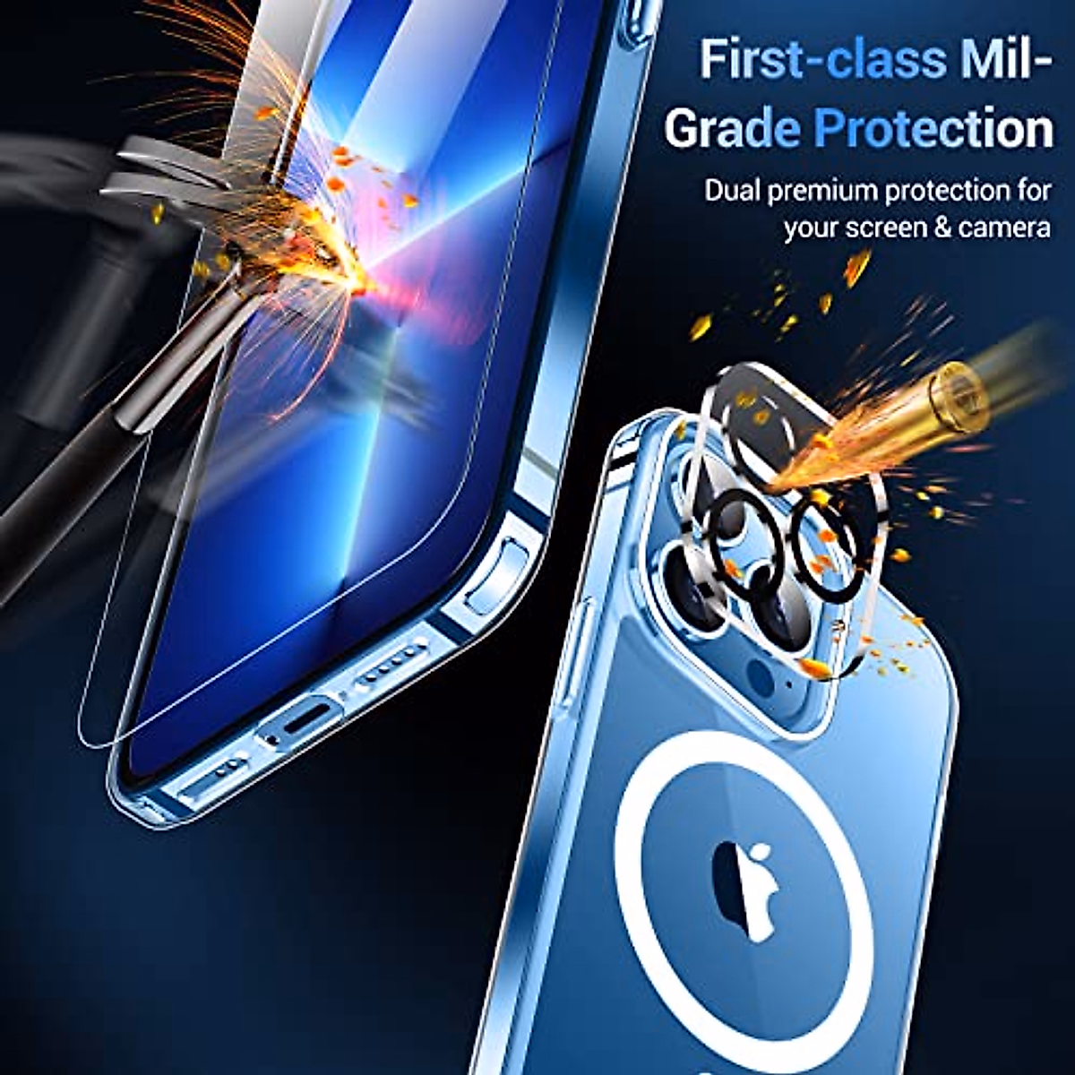 Temdan Magnetic for iPhone 13 Pro Max Case, [Compatible with MagSafe],[Anti-Yellowing][Glass Screen Protector+Camera Lens Protector] Slim Thin Shockproof Phone Case-Clear