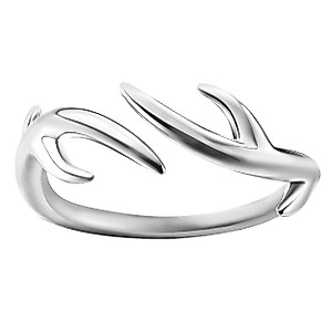 Jewever S925 Sterling Silver Original Deer Forest Antlers Women Open Ring Birthday Gift Jewelry