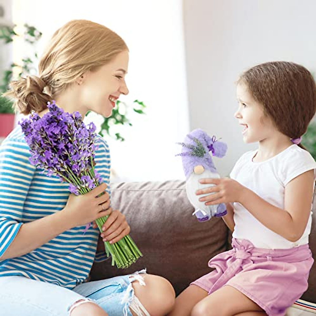 Lavender Swedish Gnomes Decorations for Home Pastel Purple Spring Summer Tiered Tray Tomte Plush Decor Nordic Dwarf with Artificial Greenery Kitchen Collective Gift for Women Family Friend Colleague