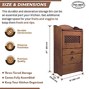 POGABOX Potato Onion & Garlic Storage Box - Vegetable Wooden Bin for Home and Kitchen, Classic Vegetables Organizer Garlic Keeper with Flip Top