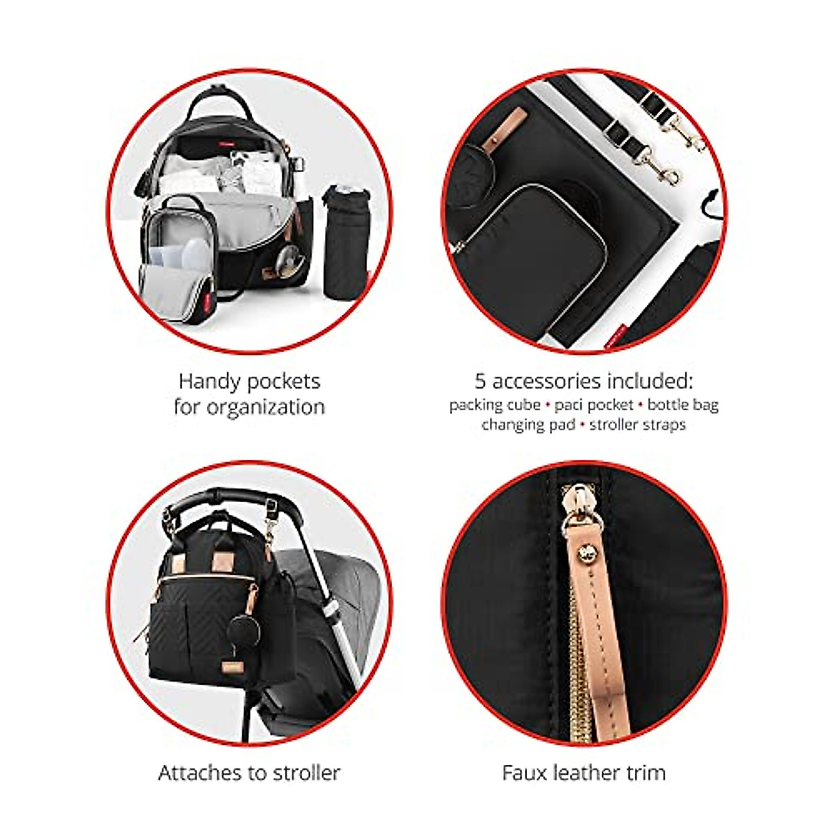 Skip Hop Diaper Bag Backpack: Suite 6-in-1 Diaper Backpack Set, Multi-Function Baby Travel Bag with Changing Pad, Stroller Straps, Bottle Bag and Pacifier Pocket, Black