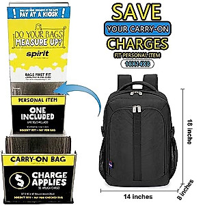 Under-Seat Backpack for Spirit, Frontier, American - Fits 18 x 13 x 8 Inches - Perfect Personal Item for Easy Air Travel - TSA Approved (Black)