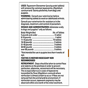 Elanco Tapeworm Dewormer (praziquantel tablets) for Dogs, 5 Count (Pack of 1) Praziquantel Tablets for Dogs and Puppies 4 Weeks and Older
