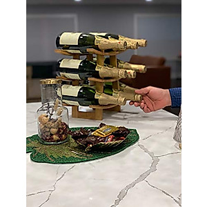 DECOMIL 9 Bottle Samurai Style Stackable Modular Wine Rack Wine Storage Rack Solid Bamboo Wine Holder Display Shelves, Wobble-Free (9 Bottle Capacity - Samurai Style Capacity)