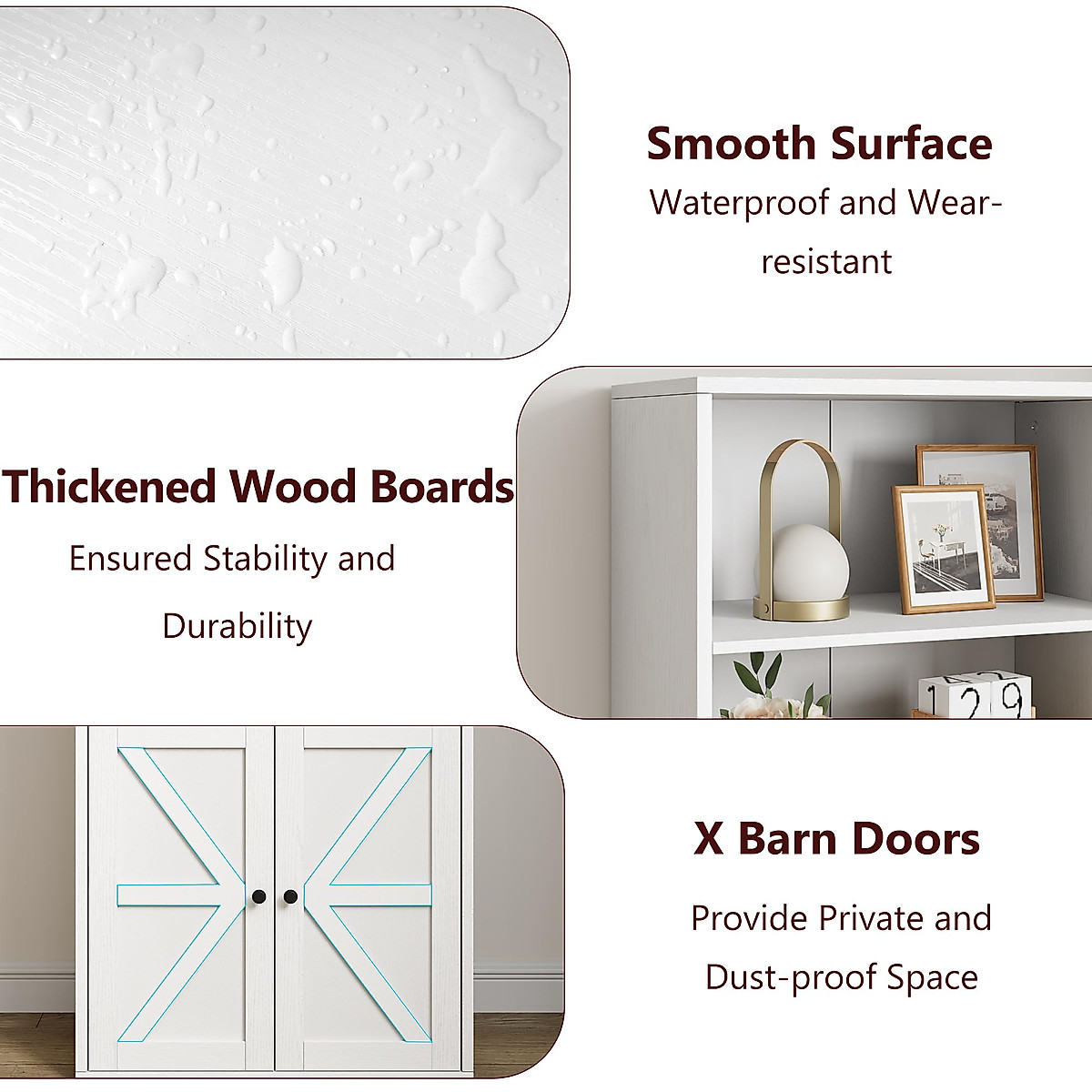 CABIHOME Farmhouse Bookcase with Doors 71.4in Tall Bookshelf 11.8in Depth Display Storage Shelves Industrial Bookcases Wooden 6 Shelf Bookshelves for Bedroom, Living Room, Home Office