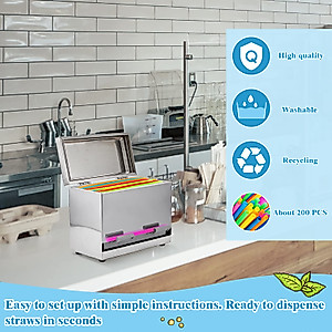 Stainless Steel Straw Dispenser for Counter with 200 Pcs Disposable Plastic Colored Straws Pencils Holder for Home Coffee Bar Classroom Supplies