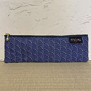 Sekikawa Japanese Pattern of Waves in Blue Ocean Pen Case Cosmetic Brush Case Samurai Ninja for Office, School Textile, Blue 9.1x11.4x0.8in (23×29×2cm)