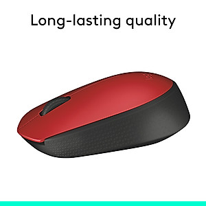 Logitech M170 Wireless Mouse for PC, Mac, Laptop, 2.4 GHz with USB Mini Receiver, Optical Tracking, 12-Months Battery Life, Ambidextrous - Red