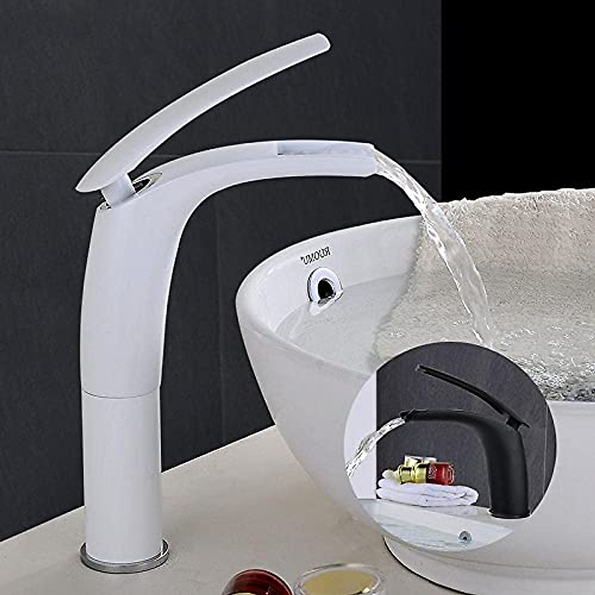 JBQ Bathroom Faucets Bathroom Sink Faucet Bathroom Basin Faucet Solid Brass Sink Faucet Hot and Cold Single-Handle Countertop Toilet Waterfall Faucet (Color : Black 2 T)
