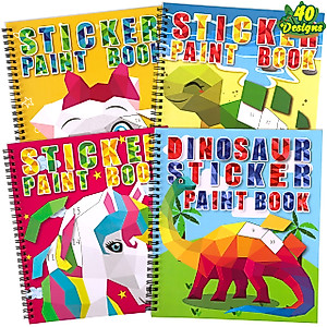4PCS Crafts for Kids Ages 4-8 Sticker Books - Includes Dinosaur Llama Turtle and More Animal Designs Gift Party Create 40 Pictures