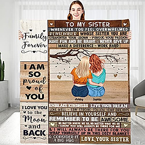 KERAOO Personalized Throw Blankets Gift for Siste, Custom Mother's Day Blanket Gift for Sister, Christmas Birthday Graduation Gift for Sister from Sister