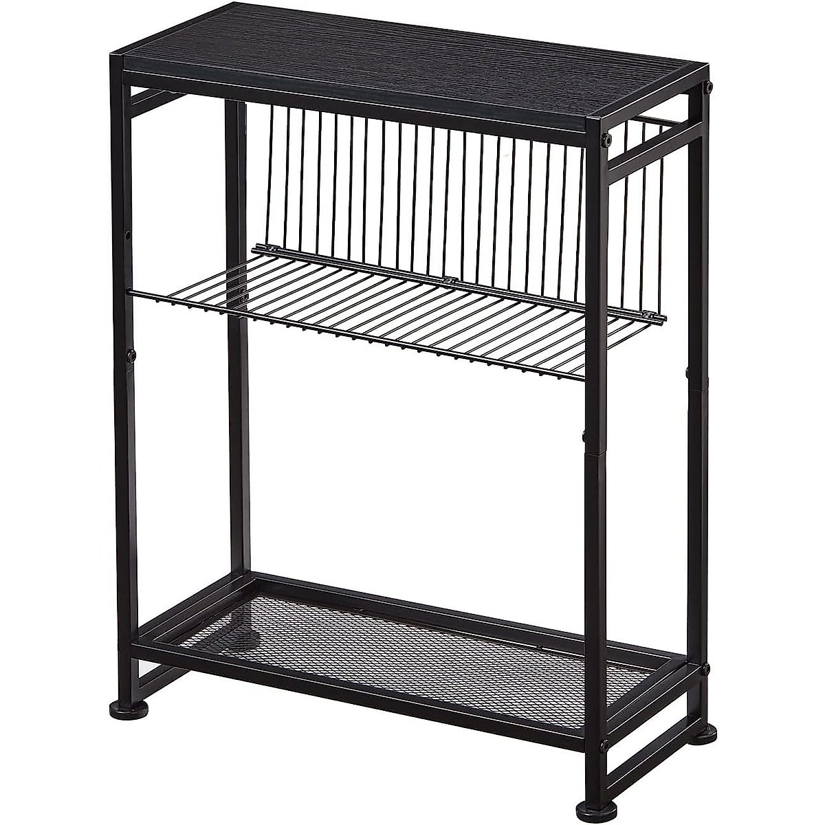 Slim End Table with Magazine Holder - 2 in 1 Design for Small Spaces - Black
