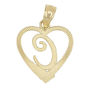 Ice on Fire Jewelry 10k Solid Gold Initial Pendant in Heart Frame with Diamond Cut Finish, Available in Different Letters of Alphabet Personalized Charm for Women (C)