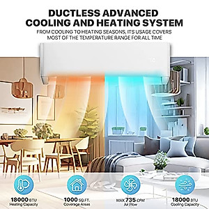 mollie 18,000 BTU Split Air Conditioner, 21.5 SEER, 208/230V Split-System AC w/Heat Pump, Wifi Remote Control, Washable Filter, Installation Kit, Cools Up to 1000 Sq. Ft.