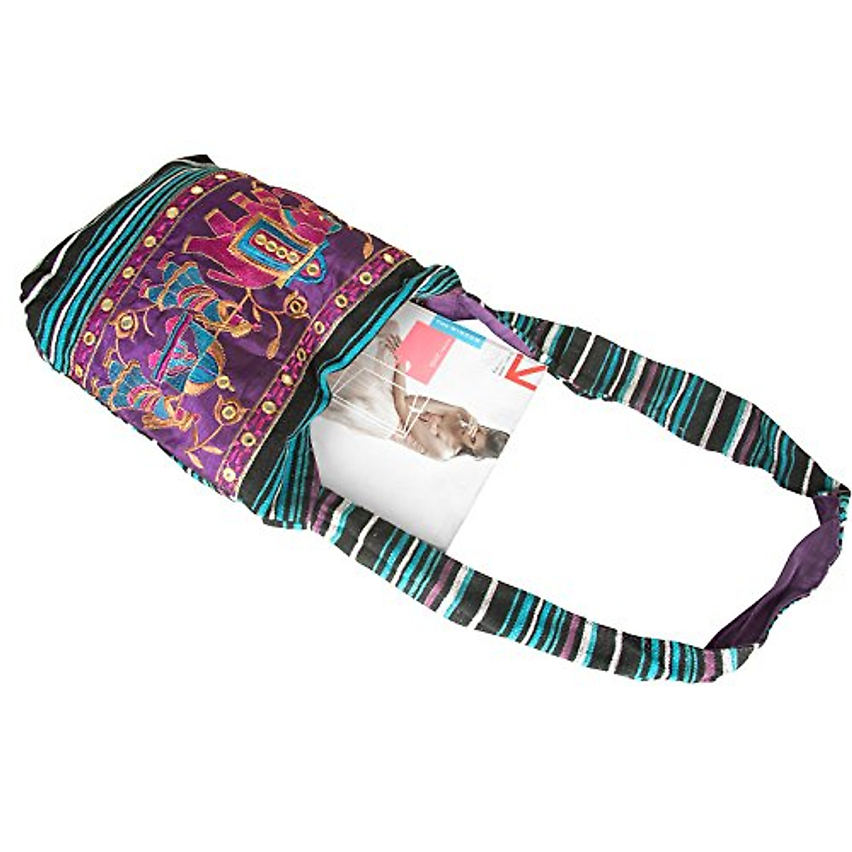 TribeAzure Elephant Hobo Shoulder Bag Cotton Sling Crossbody Handbag Boho Hippie Books Market Spacious Colorful Roomy Casual (Majestic Purple)