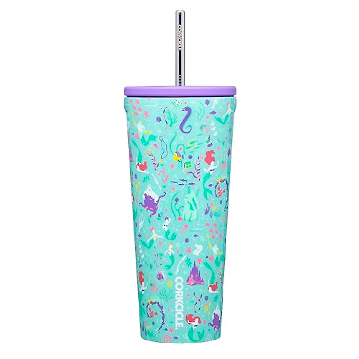 Corkcicle x Disney Princess Ariel Cold Cup Insulated Tumbler with Lid and Straw, 24 oz – Reusable Water Bottle Keeps Beverages Cold 12hrs, Hot 5hrs – Cupholder Friendly, Lid for Flexible Sipping