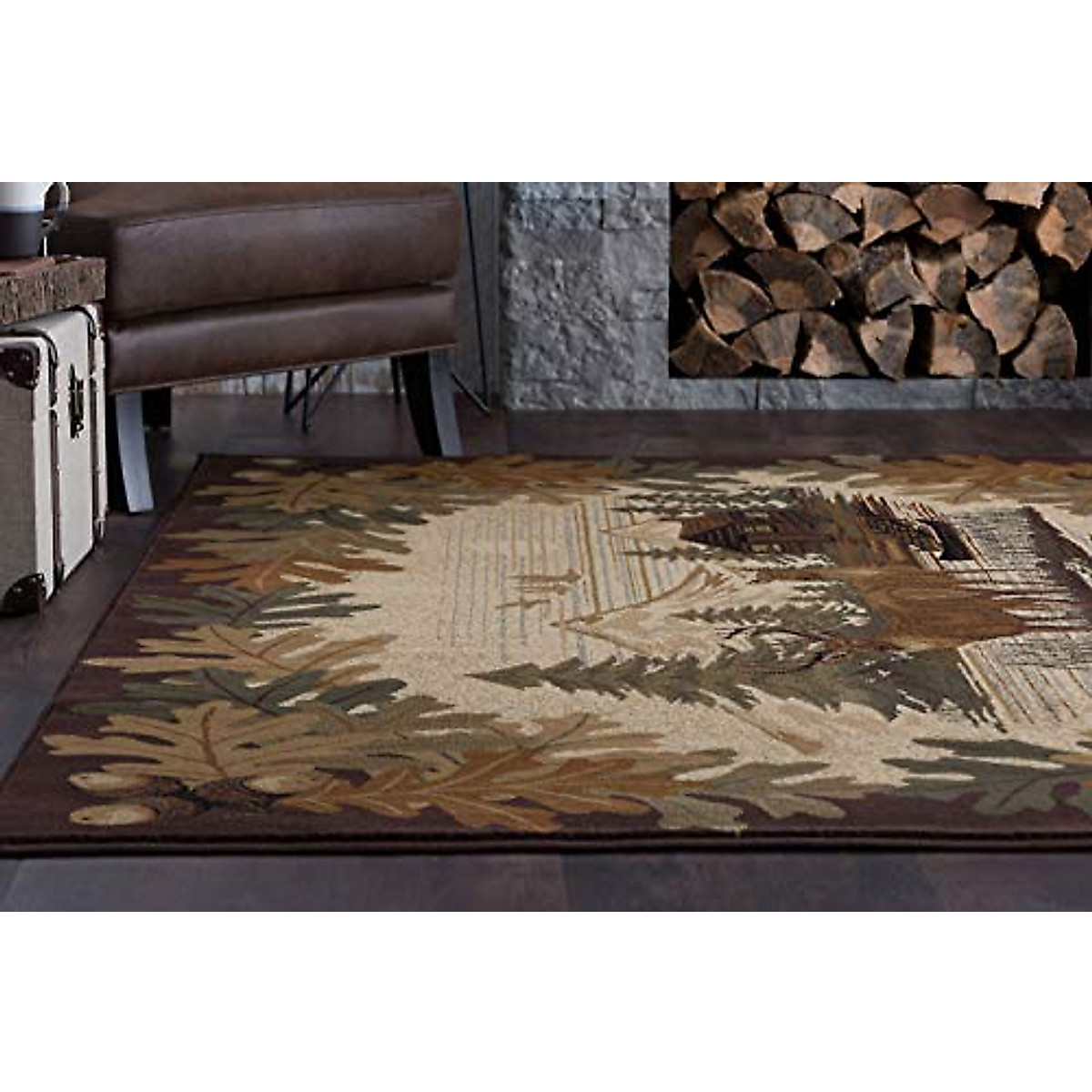 Oak Deer Brown 5x7 Area Rug Cabin for Living Room - Bedroom or DiningRoom - Lodge, Novelty Deer Syle Farmhouse Rugs & Rustic Indoor Carpet