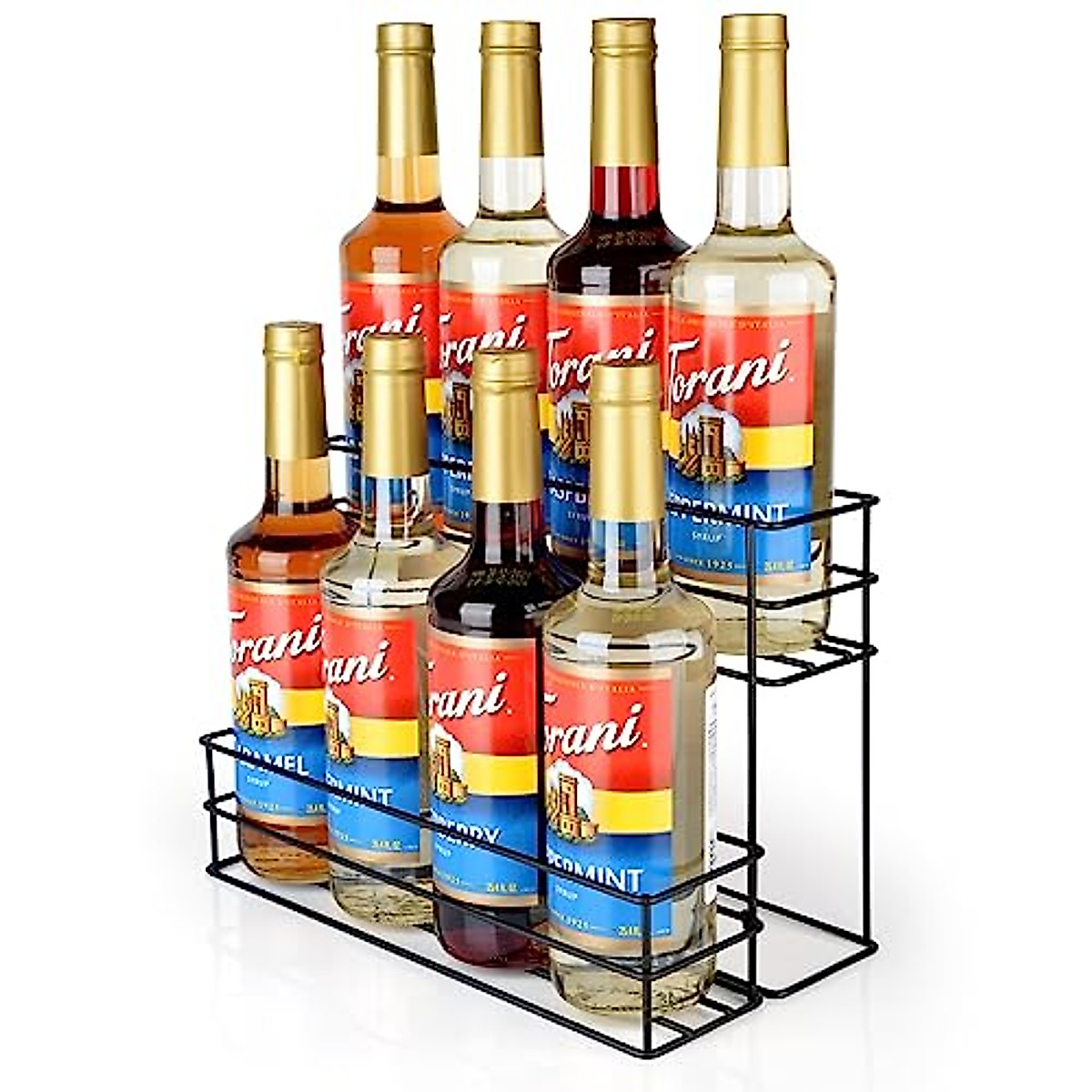 kimilus 8 Bottle Capacity Coffee Syrup Organizer 2 Tier Coffee Syrup Stand Shelf for Coffee Bar Kitchen Small Wine Rack for Bar Family Storage for Syrup Wine Dressing