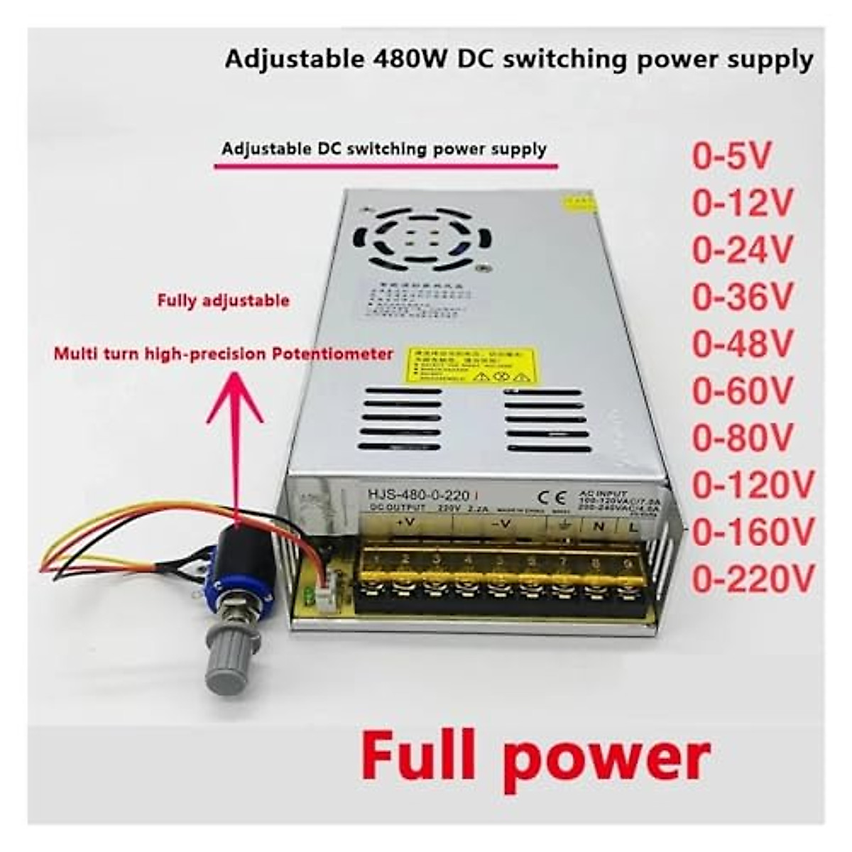 1pcs,Digital Display Voltage Adjustable stabilized Power Supply 200W 240W,Switch Power supplyAC to DC 0-5V 12V 24V 36V 48V Voltage(0-5V40A,Digital Display)