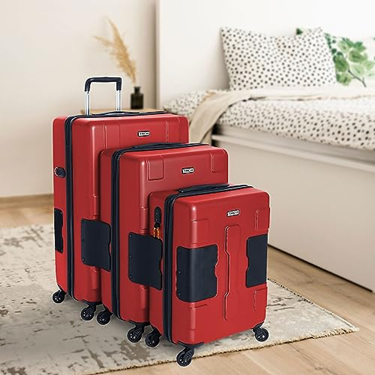 Tach V3 3-Piece Hardcase Connectable Luggage & Carryon Travel Bag Set | Rolling Suitcase with Patented Built-In Connecting System | Easily Link & Carry 9 Bags At Once (wine red)