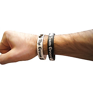 Novel Merk The Groom & Team Groom Wristbands Party Favors for Bachelor Party, Bridal Shower & Wedding Party Black & White (11 Pieces)