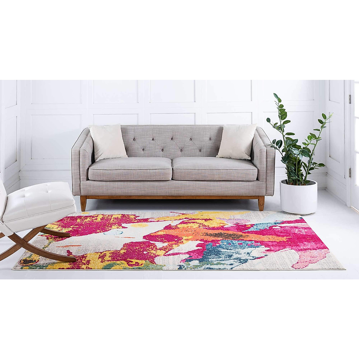 Unique Loom Estrella Collection Distressed, Colorful, Abstract, Modern Area Rug, Rectangular 7' 0" x 10' 0", Multi/Beige