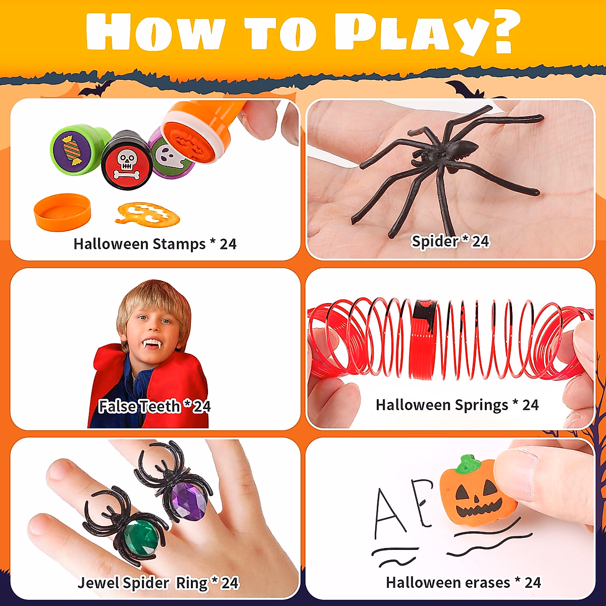 Halloween Party Favor for Kids, 24 Pack Prefilled Small Plastic Witch Cauldron Halloween Miniatures Novelty Toy in Bulk, Halloween Trick or Treat Toys Prizes Rewards Gifts Miniatures for Kids