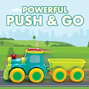 Toys for 3 Year Old Boy - 4 Friction Powered Trucks for 3+ Year Old Boys, Playmat & 16 Accessories, Push & Go Cars Cartoon Construction Vehicle Set - Toddler Boys Toys & Toy Trucks, Toddler Toys