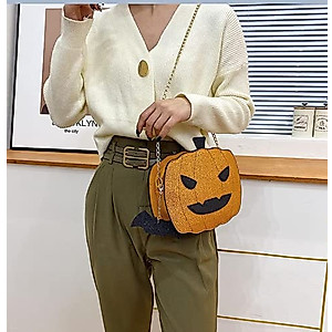 YYSS, Halloween Pumpkin Crossbody Bags Women Novelty Devil Shoulder Chain Purse Bat ornament Fashion PU Trick or Treat Shoulder Handbag Creative Cute bag with Drawstring Candy Bag (Brown), m