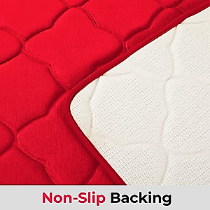 Yafa Home Fashion Geometric Design Embossed Solid Color Memory Foam Soft Bathroom Rug Non-Slip PVC Backing (Red, 17" X 24")