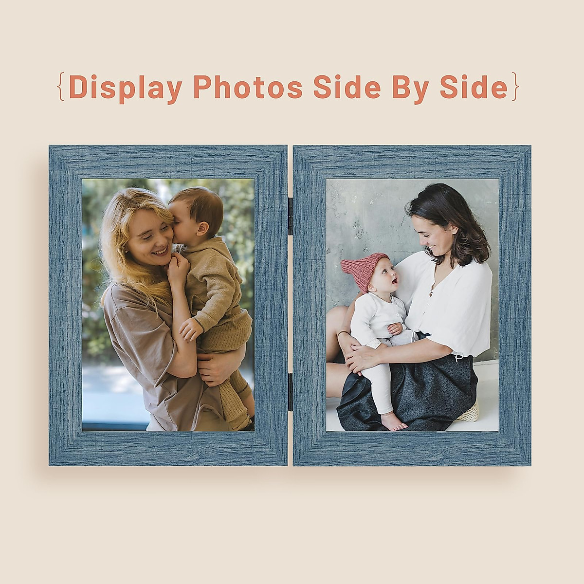 Golden State Art, 5x7 Double Picture Frame Vertical Hinged Photo Frame 2 Opening Folding Family Frames Collage, with Real Glass (5x7, Blue, 1-Pack)
